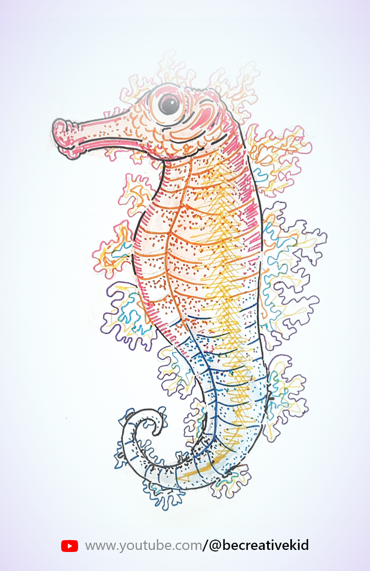 How to draw seahorse and coloring seahorse drawing art pdf download to fill